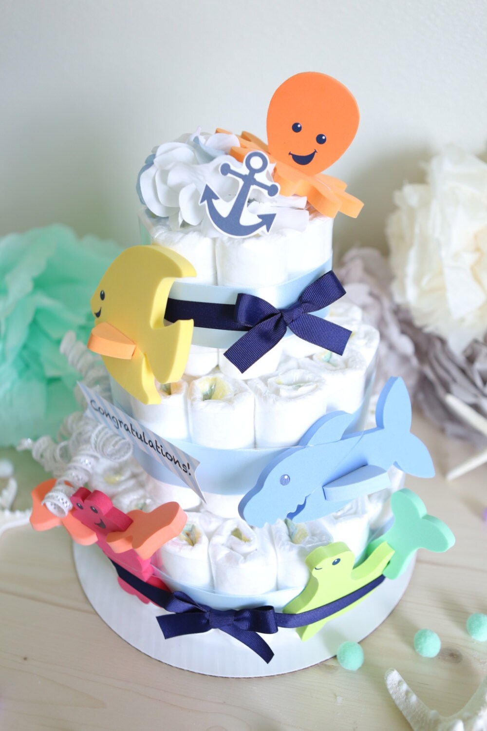 Under the Sea Diaper Cake for baby Boy / Navy Blue Baby Shower