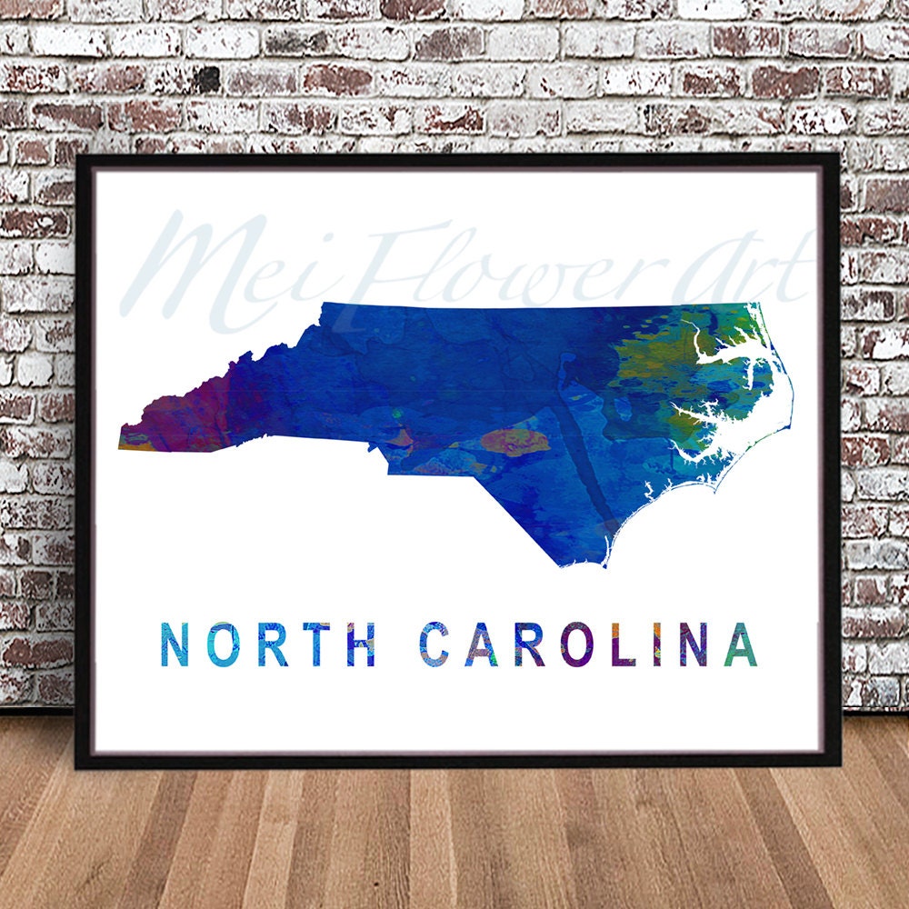 North Carolina state watercolor map watercolour painting