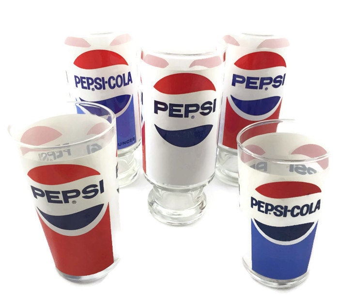 Vintage Pepsi Cola Drinking Glasses 5 pieces assorted