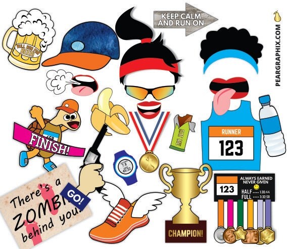 Running Race Photo Booth Props / Funny Sports by PearGraphixCom