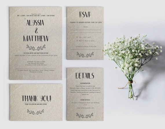 Digital Wedding Invitation Printable Wedding Invitation Set