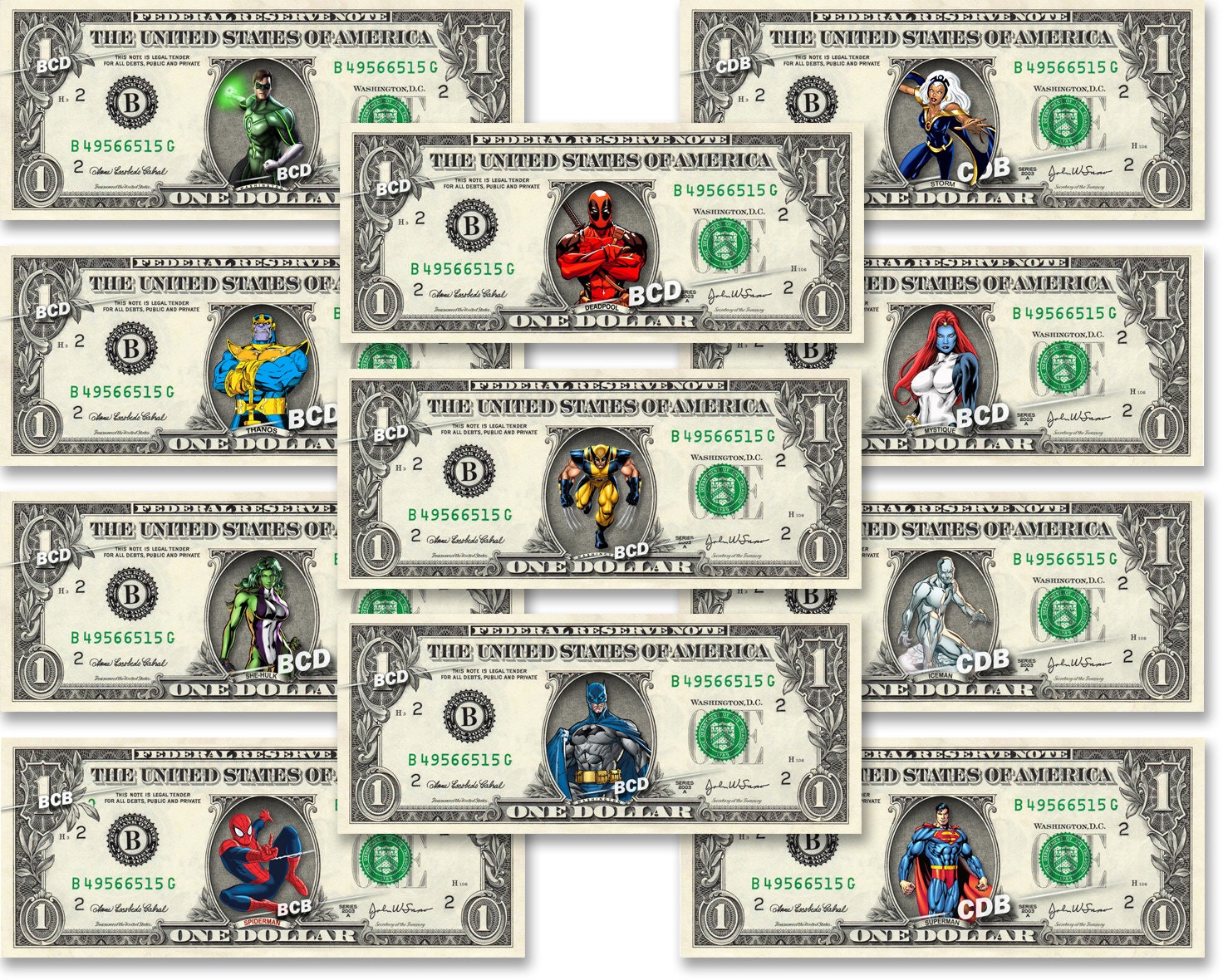 Marvel Characters on Real Money Custom Dollar Bill Art