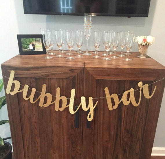 Bubbly Bar Banner Bubbly Bar Sign Wedding Bubbly Bar Gold