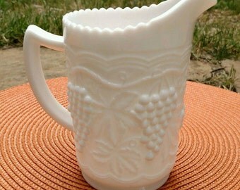Items similar to White Milk Glass Pitcher & 2 Tumblers on Etsy