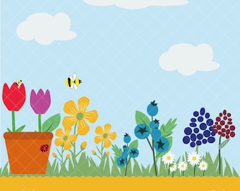 Spring Garden Clipart Pot Plants Clipart Ladybug Sunflower