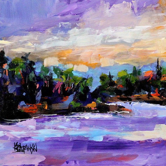 Abstract landscape beach scene 6x6 acrylic