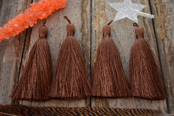 Chocolate Brown 3 Luxe Silk Tassels Solid Color by NatureBeads