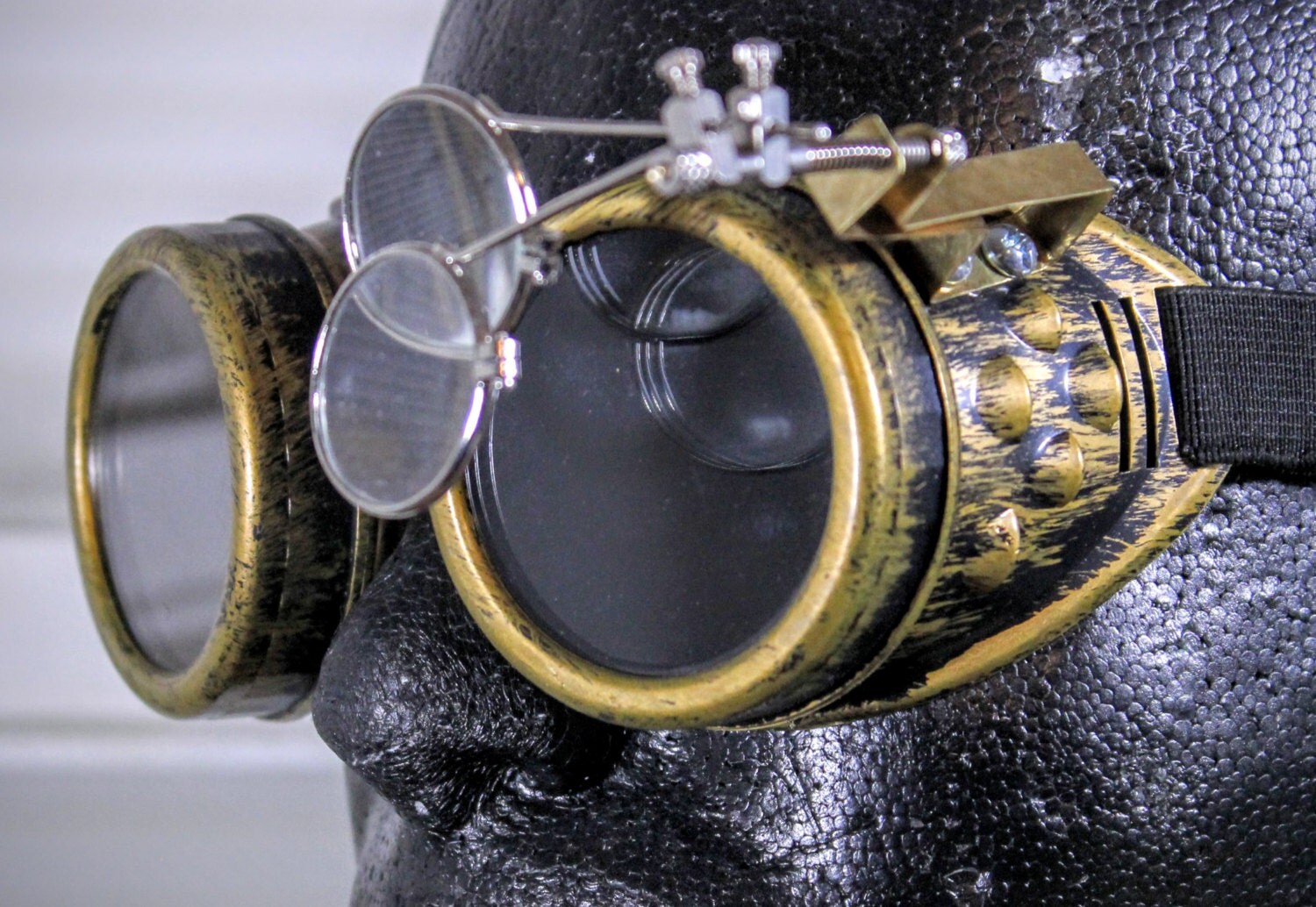 Steampunk Brass Goggles with Eye Loupe and Gears Antique Brass