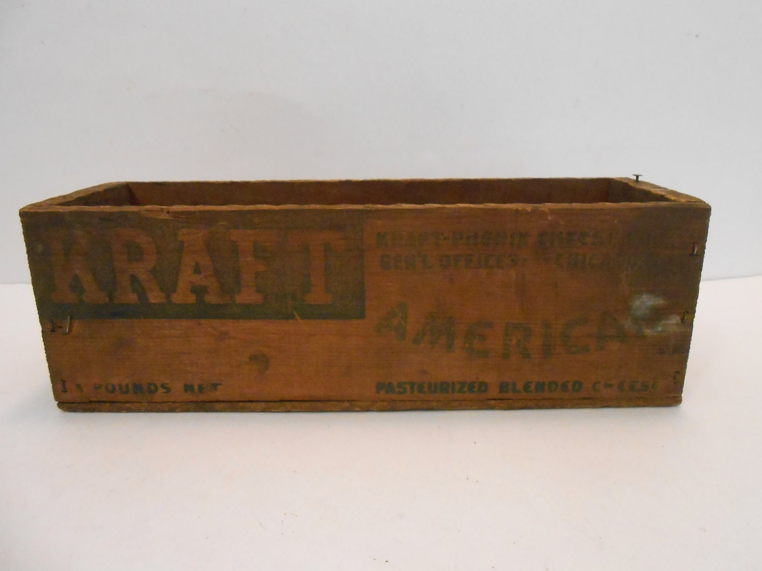 40’s Rustic Primitive Kraft American Cheese Wood Box with Advertisiing ...