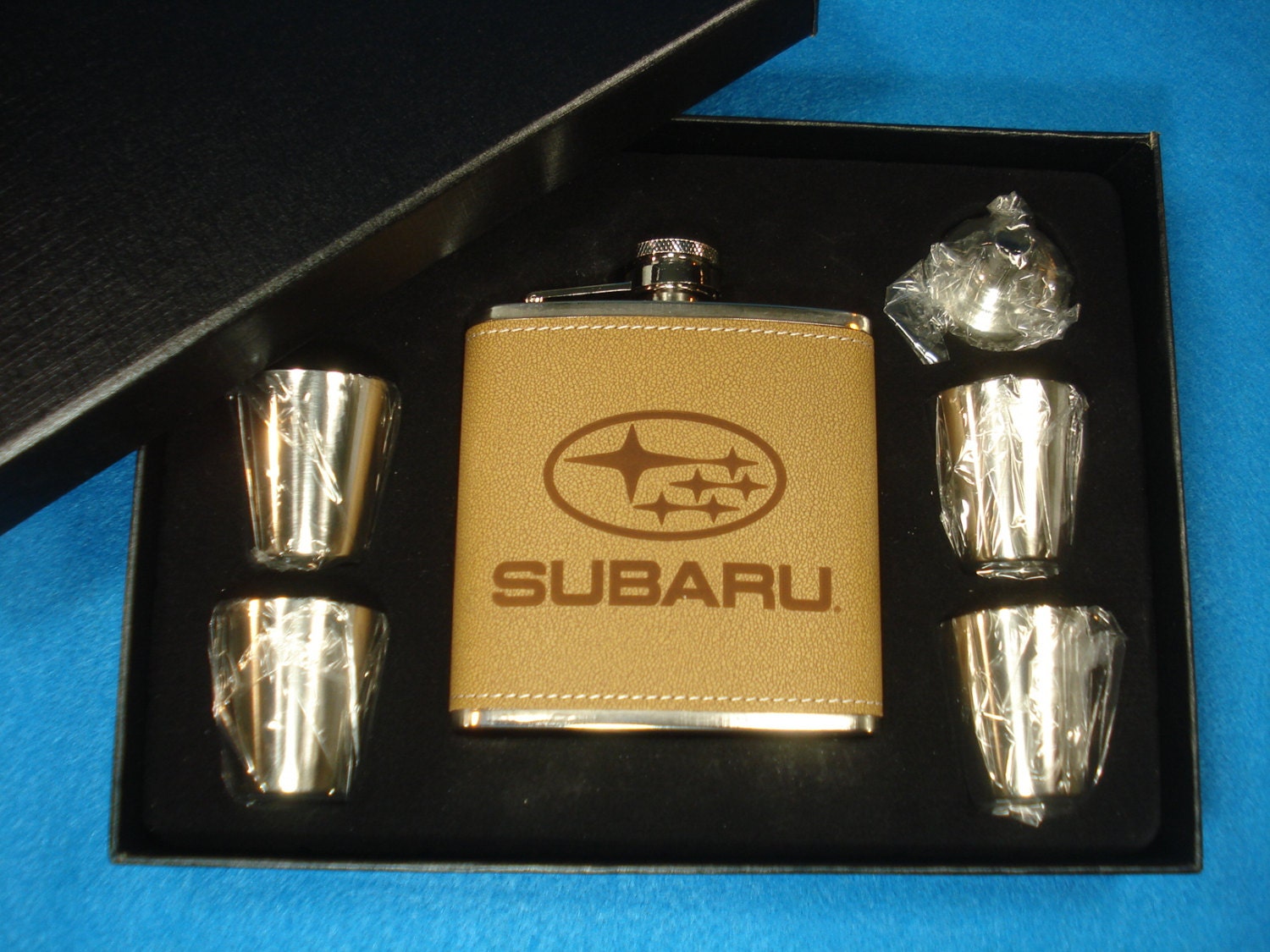 Subaru Leather Flask Gift Set Great Christmas gift for a
