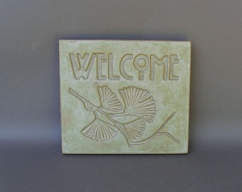 Stoneware welcome three-tile set with Arts & by CamasCreekPottery