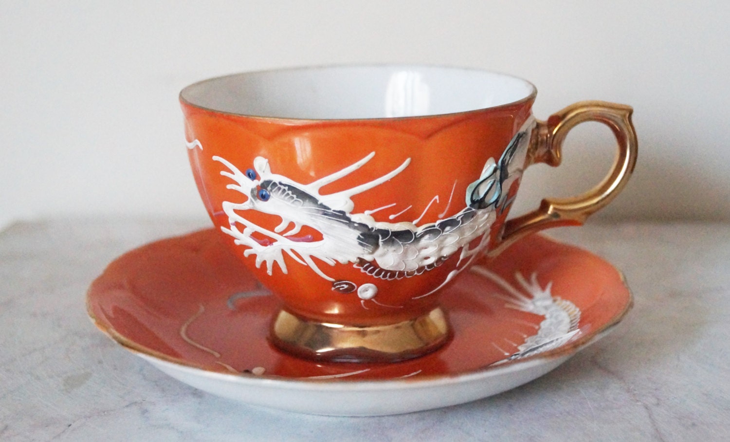 Orange dragon tea cup Moriage dragon tea cup Japanese
