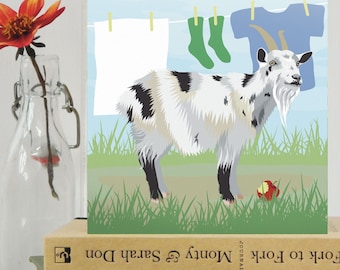 Funny Card Cute Goat Art Greeting Card Ripped Notecard