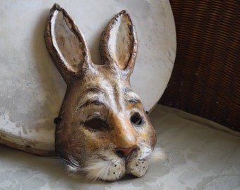 Paper animal masks Paper mache rabbit mask hare by MiesmesaBerni
