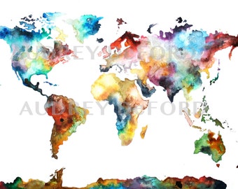 Multiple Sizes Watercolor Map Print World Map by AudreyDeFord