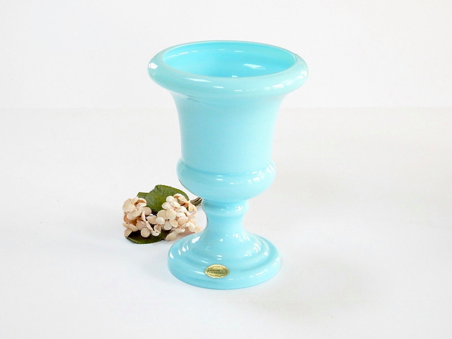 VINTAGE Blue Opaline Glass Vase Opaline Trianon Baby Blue