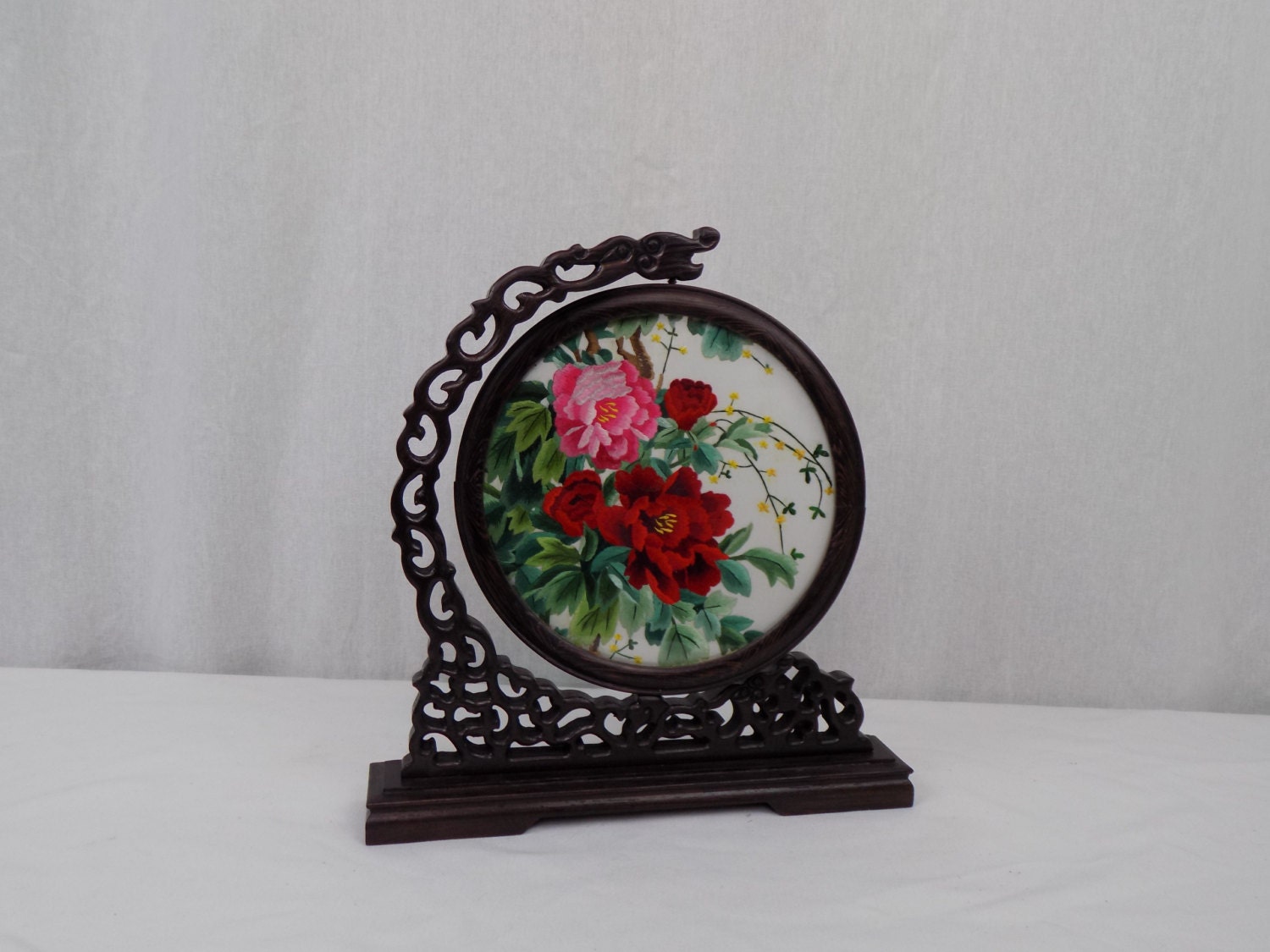 Vintage Chinese Suzhou Embroidery Silk Double Sided Roses