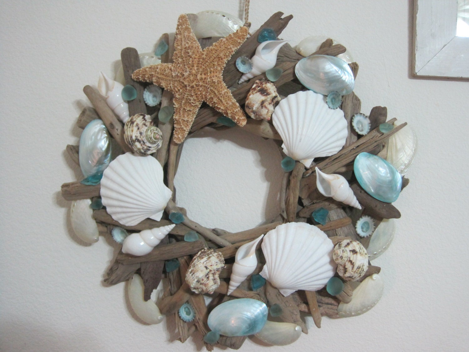 Beach Decor Seashell and Sugar Starfish Driftwood Wreath