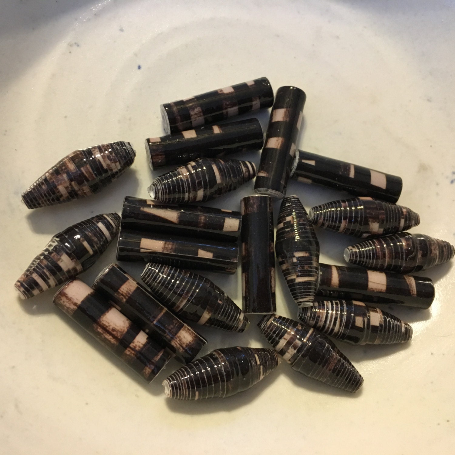 Modern Noir Hand Rolled Paper Tube and Oval Beads: by VioletVox