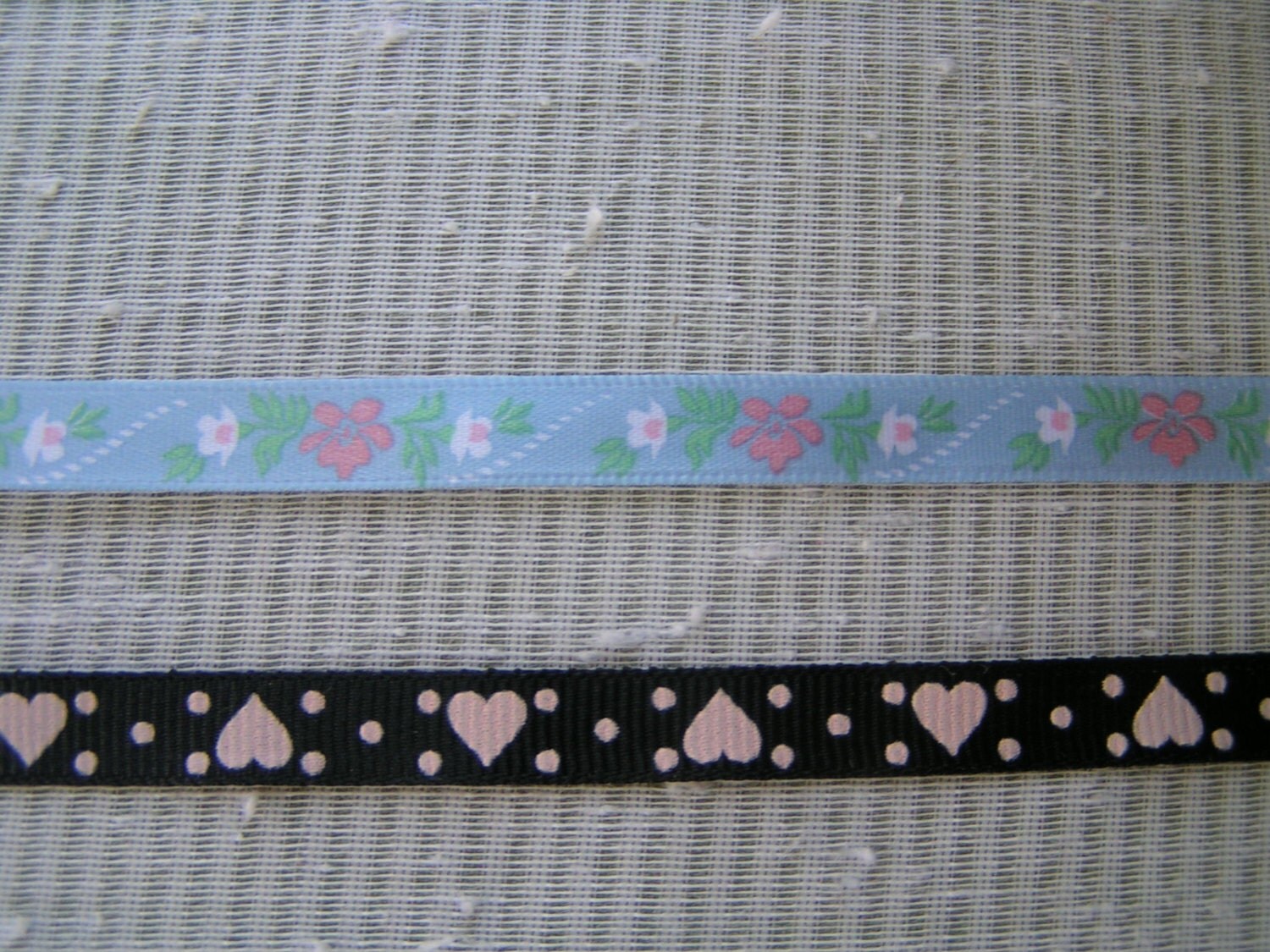 Dainty Soft Blue Floral Satin Ribbon or Black by LuciesLuvlies