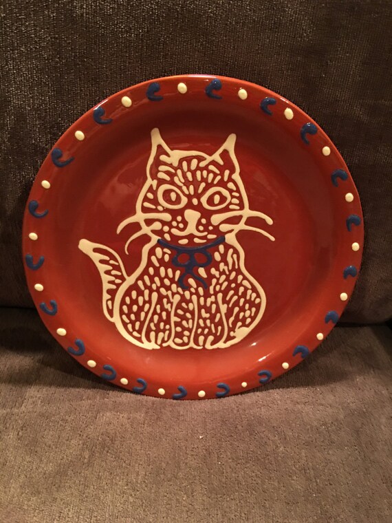 Eldreth pottery cat plate red ware