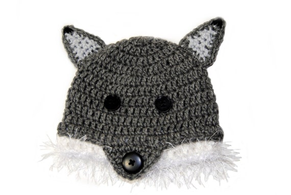 Crochet Wolf Hat Woodland Animal Hat Grey Wolf Beanie by ToryMakes