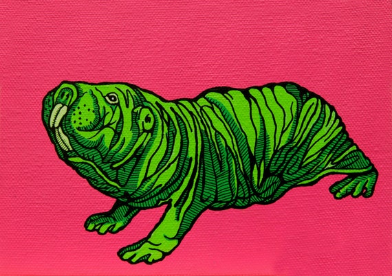 Items Similar To Pop Art Naked Molerat Archival Print Hot Pink Naked Molerat Art Bizarre Art