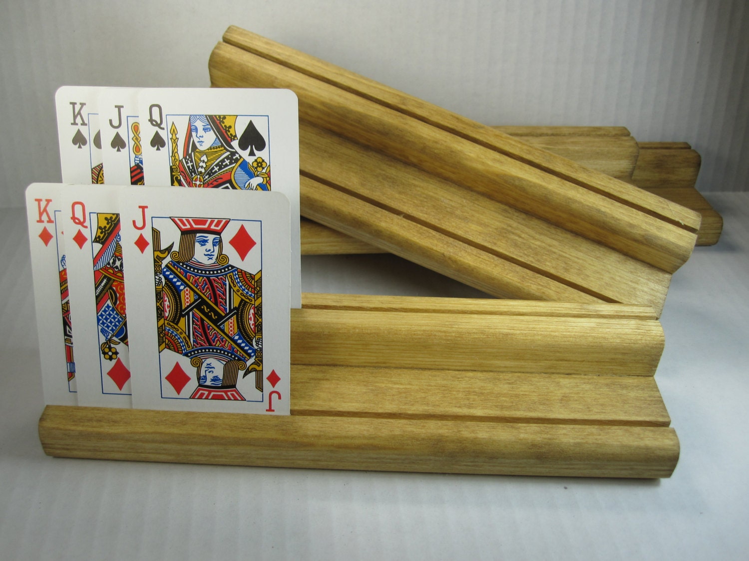 Wooden Playing Card Holders Two Levels Set Of Four