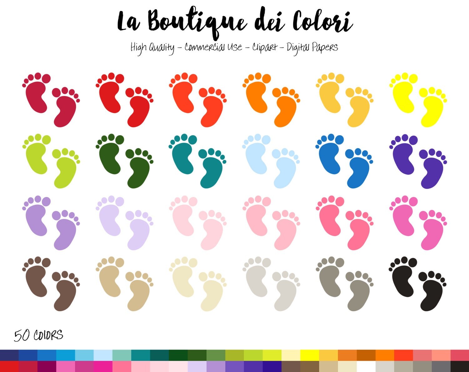 50 Rainbow Baby Footprints Clip art Digital Graphics PNG