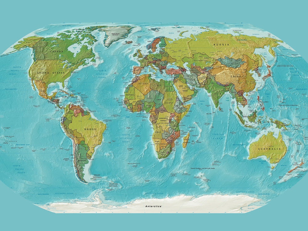 World Map Tapestry Wall hanging Modern current map print