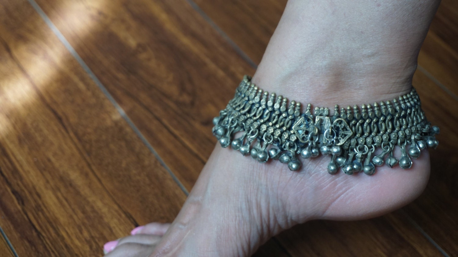 Anklet, afghani, indian, middle eastern, belly dance silvertone anklet ...