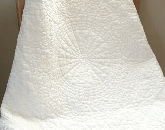 Baby Quilt Whole Cloth in White Cotton Heirloom Quilt