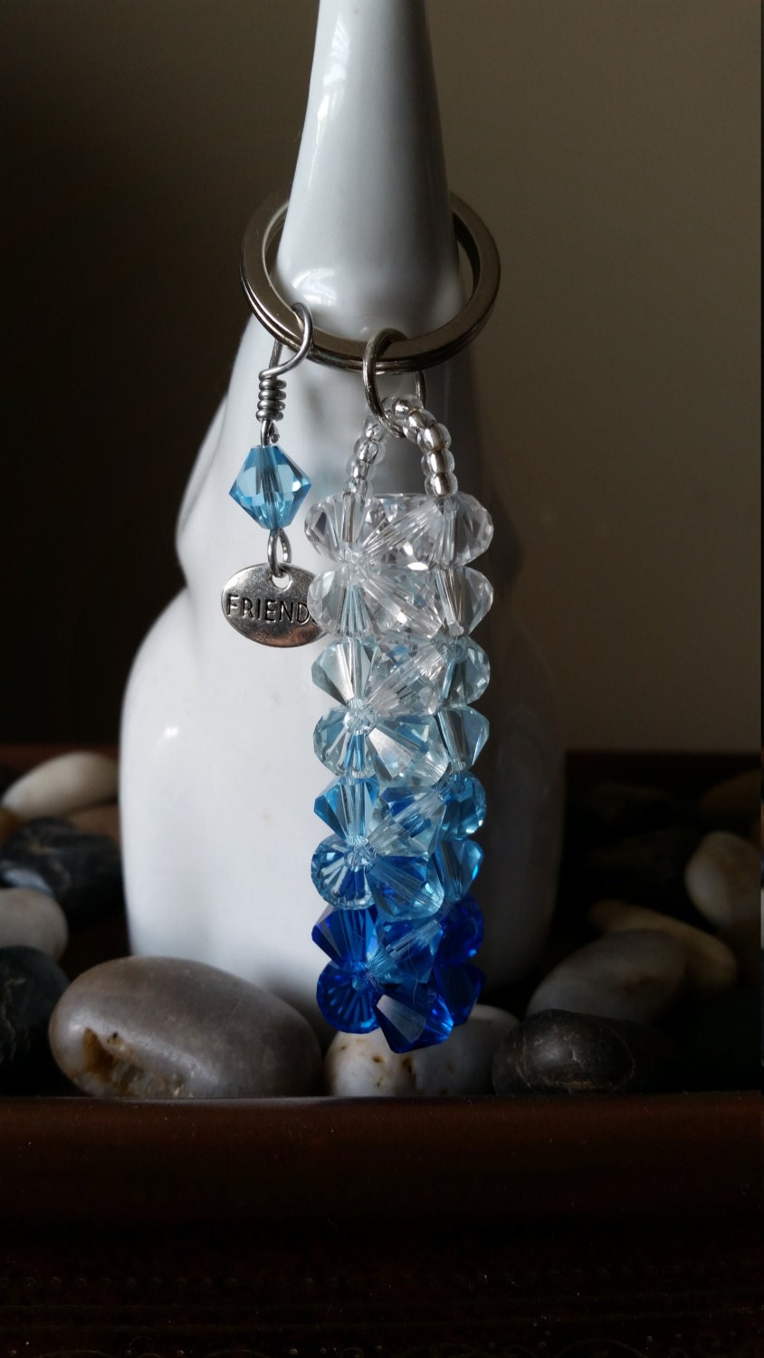 Ombre Crystal Keychain with a Charm Swarovski Capri Blue
