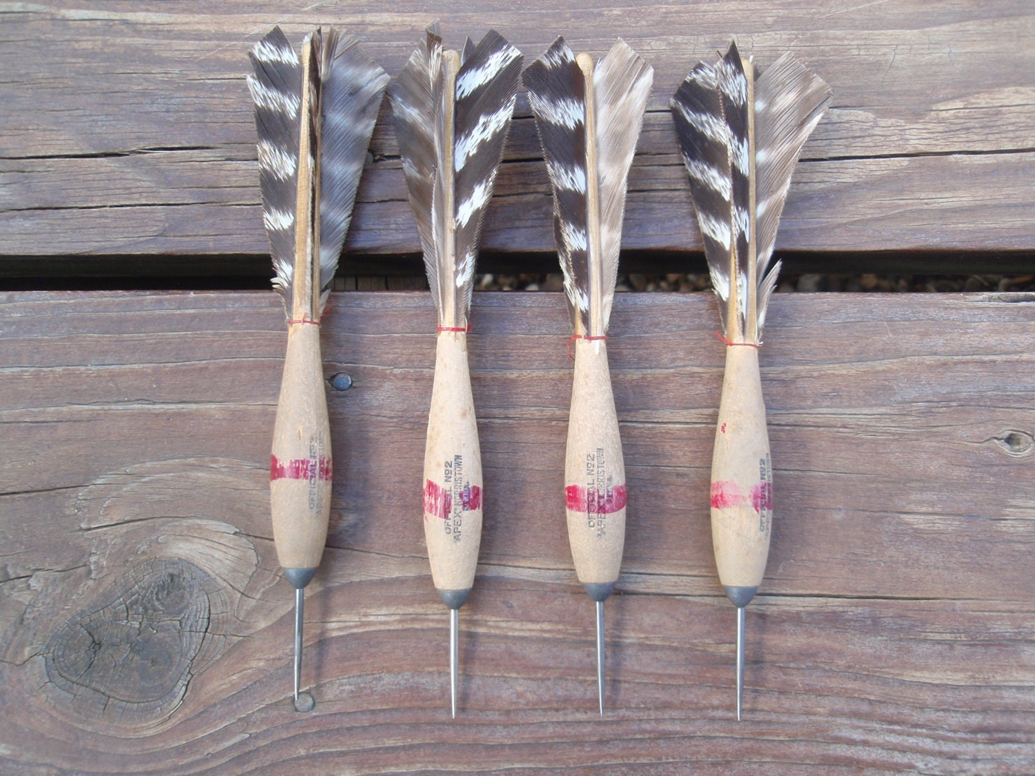 Lot Of Four Vintage Wood Feather Steel Tip Tournament Darts