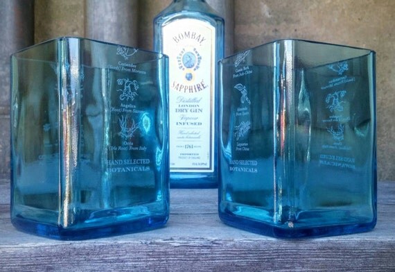 Bombay Sapphire Blue Drinking Glasses by ReWineIt02346 on Etsy