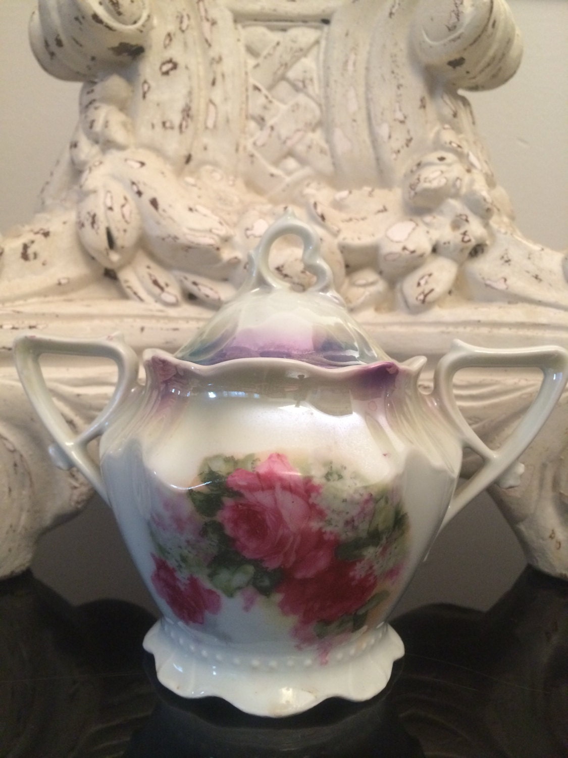 Vintage Antique German Bavaria Lusterware Porcelain Covered Sugar Bowl ...