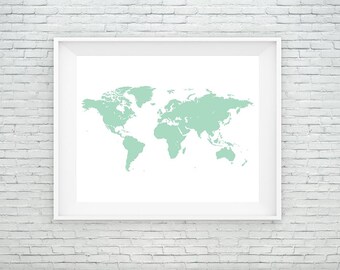 Mint green world map | Etsy