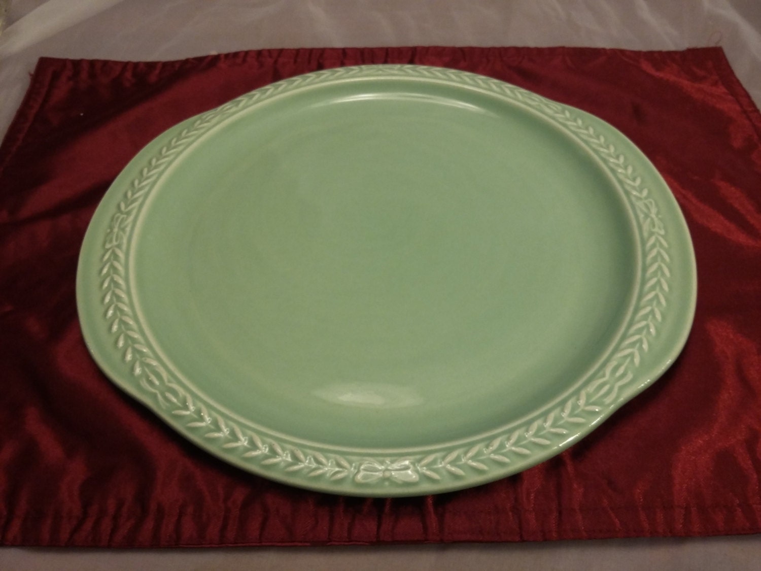 30s Cake plate/11 & 3/4″ Serving platter-Laurella Green pattern ...