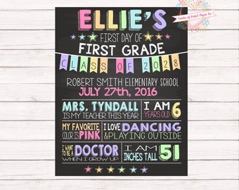 Items similar to First Day of Kindergarten Chalkboard - Girl 1st Day of ...