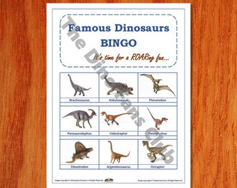 DINOSAUR Bingo 30 Printable Cards INSTANT DOWNLOAD Famous