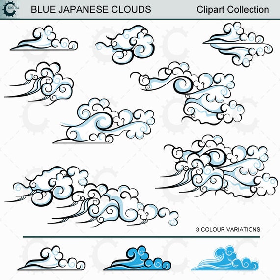 Blue Japanese Clouds Clipart Collection