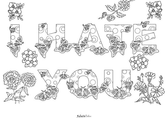 Items similar to digital coloring page 'I HATE YOU' on Etsy