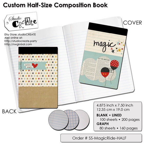 Items similar to Half-Size Composition Book - Disney Magic Ride, Mickey ...