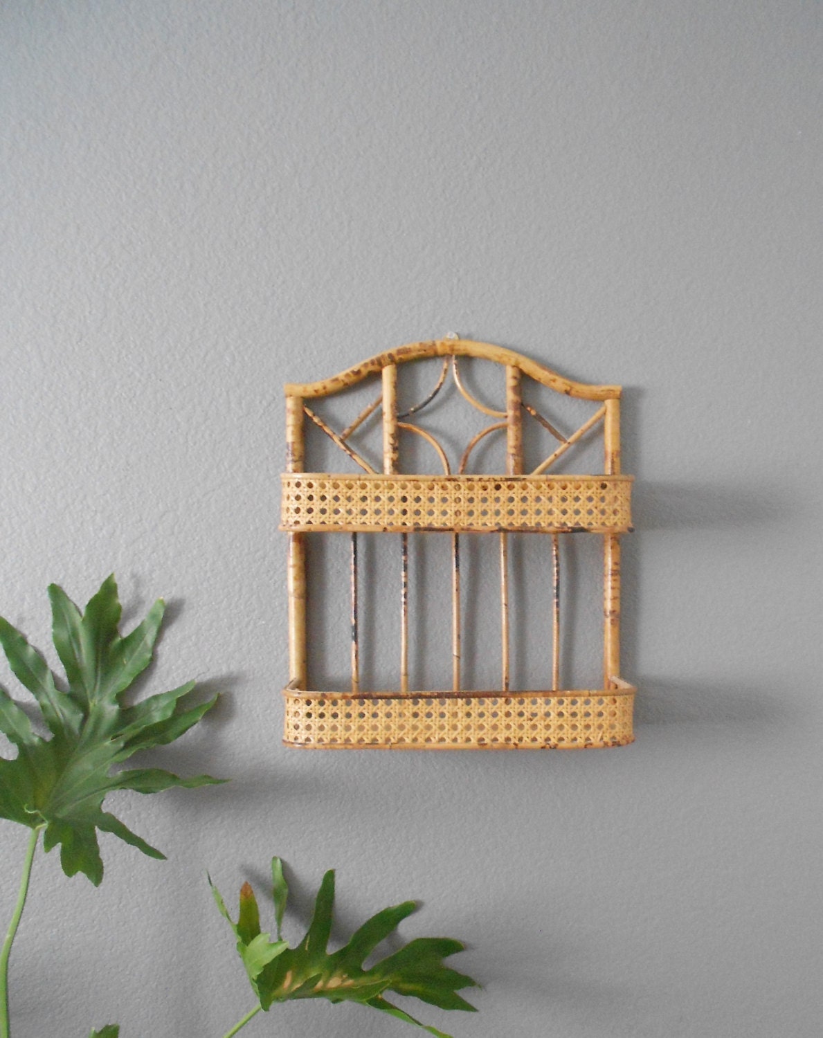 vintage mid century bohemian two tiered bamboo rattan wall hanging ...