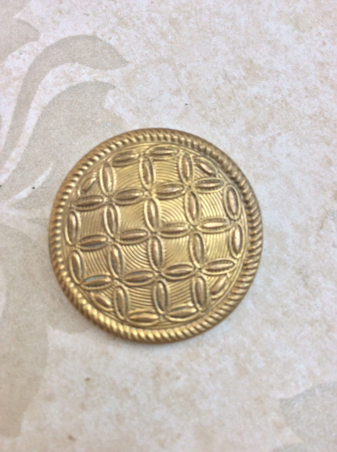 Antique FRENCH VICTORIAN BUTTON Golden Brass Etched Circles On striated ...