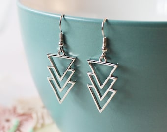 Items similar to Triangle Earrings, Sterling Silver Chain, Long ...