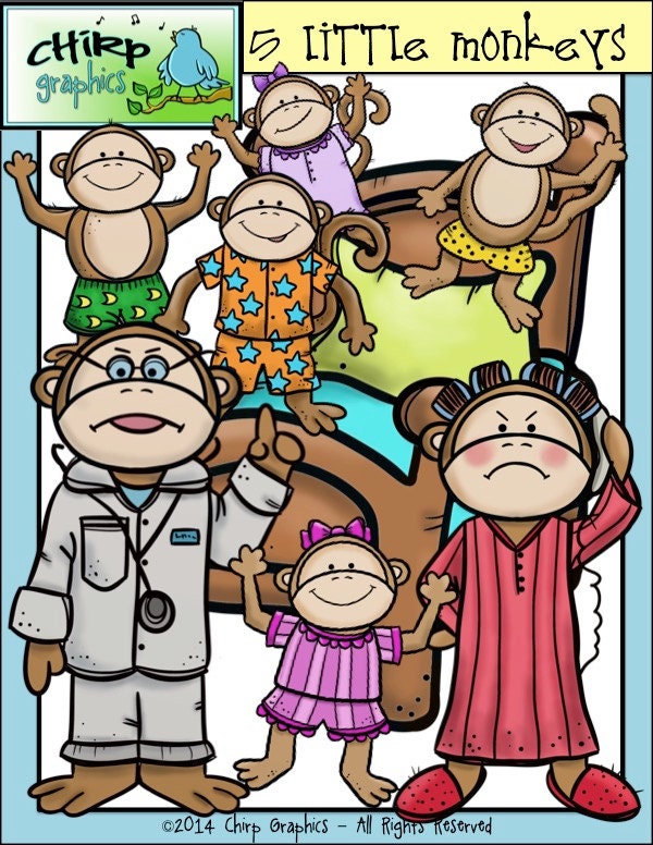 5 Little Monkeys Jumping on the Bed Clip Art Set Chirp