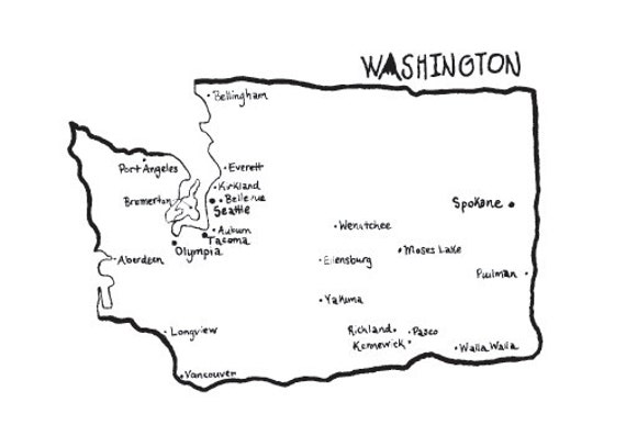 Cities of Washington Hand Drawn Map