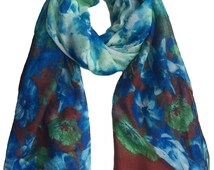 Super Soft Fall/Winter Scarf - Floral - Blue