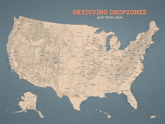 US Skydiving Dropzones Map 18x24 Poster